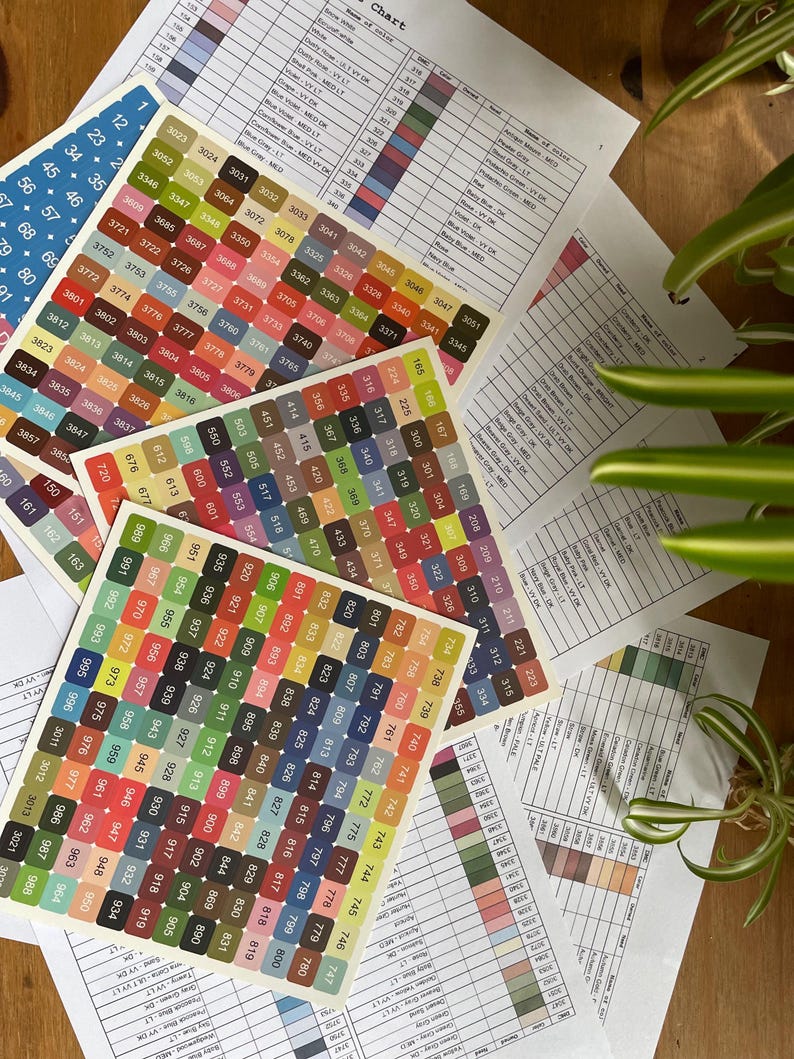 Complete Bundle DMC Color Thread Chart, Colour Stickers & 500 Bobbins ...