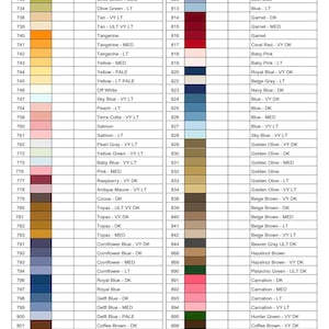 DMC Diamond Painting Art Color Chart: Full Number & Name Guide - Etsy