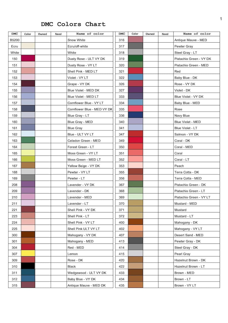 Complete Bundle DMC Color Thread Chart, Colour Stickers & 500 Bobbins ...
