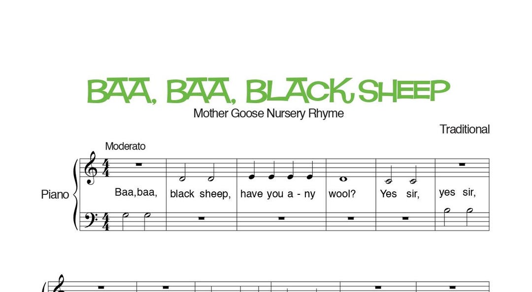 Baa Baa Black Sheep Printable Children's Song Sheet Music - Etsy