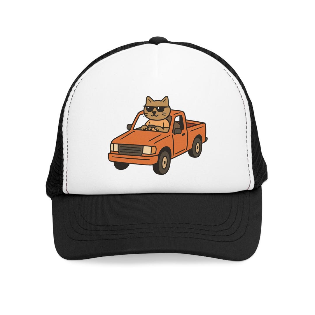 Mesh Cap, Cool Cat Driving a Pickup Truck Hat, Baseball Cap, Truck ...