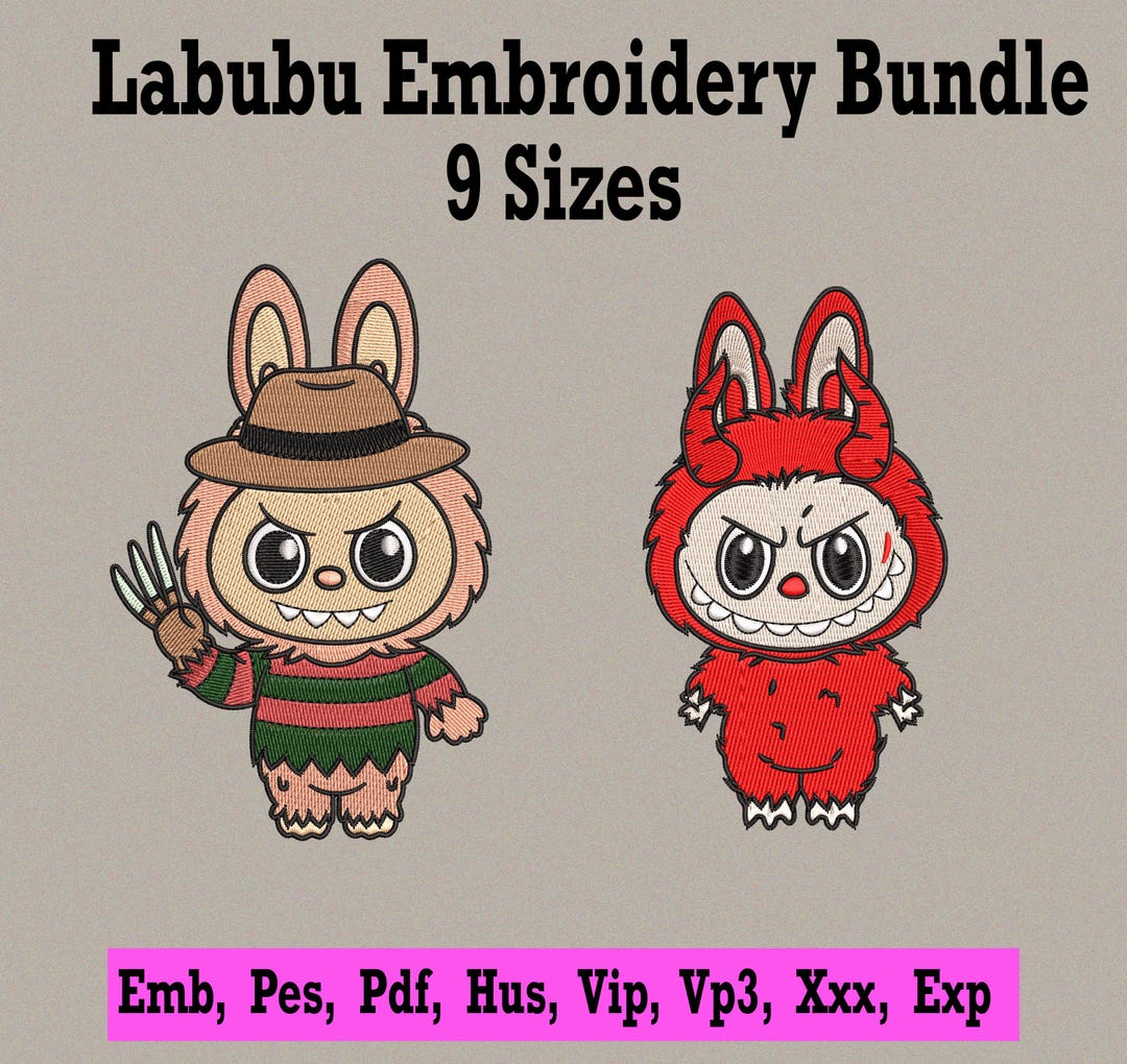 Labubu Dolls Embroidery Bundle – 2 Cute Designs With Embroidered Files ...