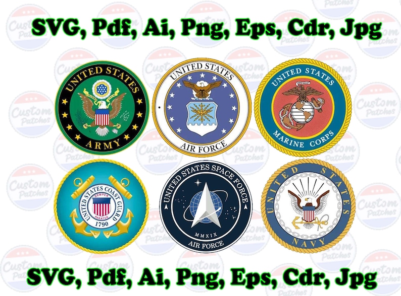 7 US Military Logo SVG Png Bundle, Army Svg, Navy Svg, Air Force, Coast ...