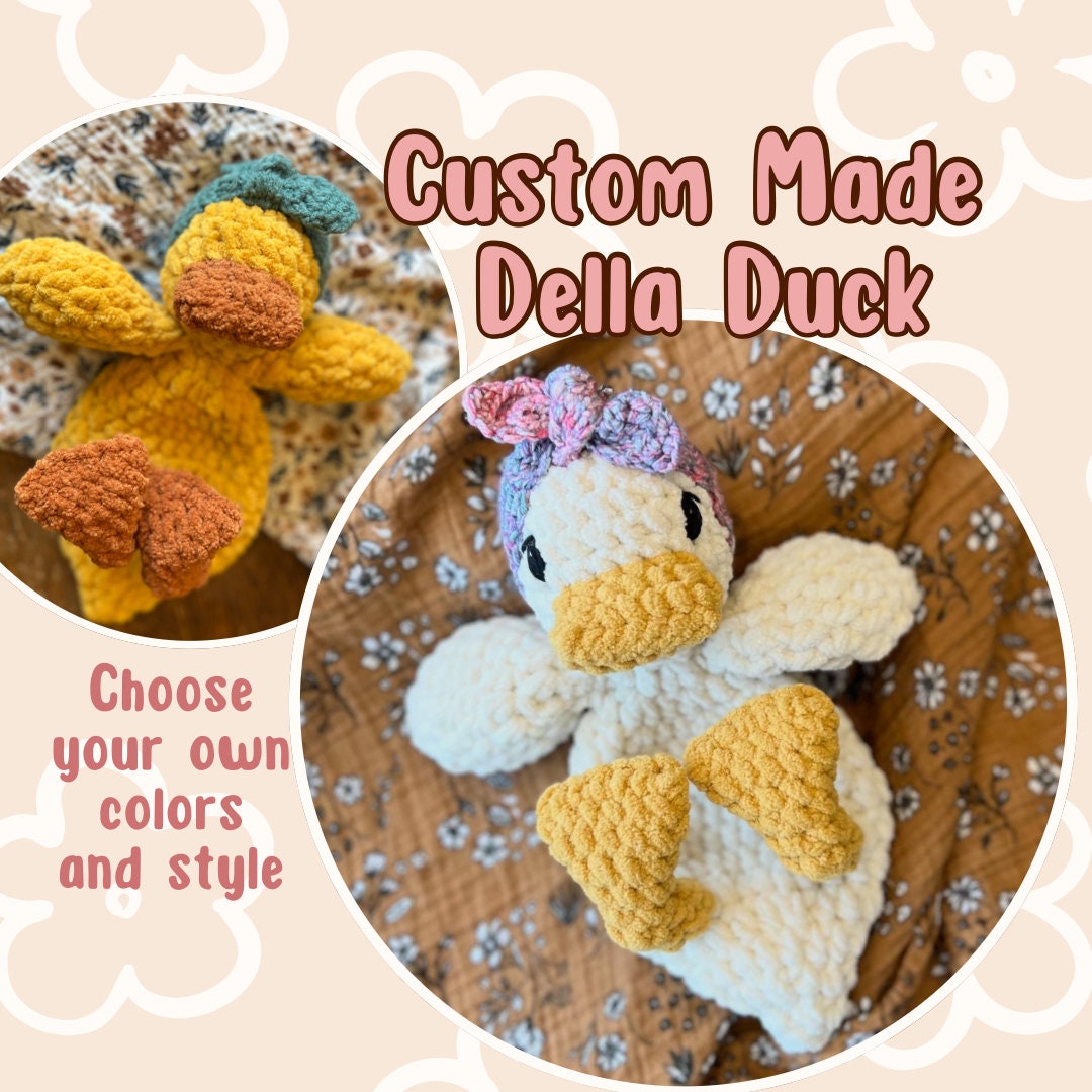 Della Duck Crochet Snuggler CUSTOM MADE to ORDER Baby Shower Gift Lovey ...