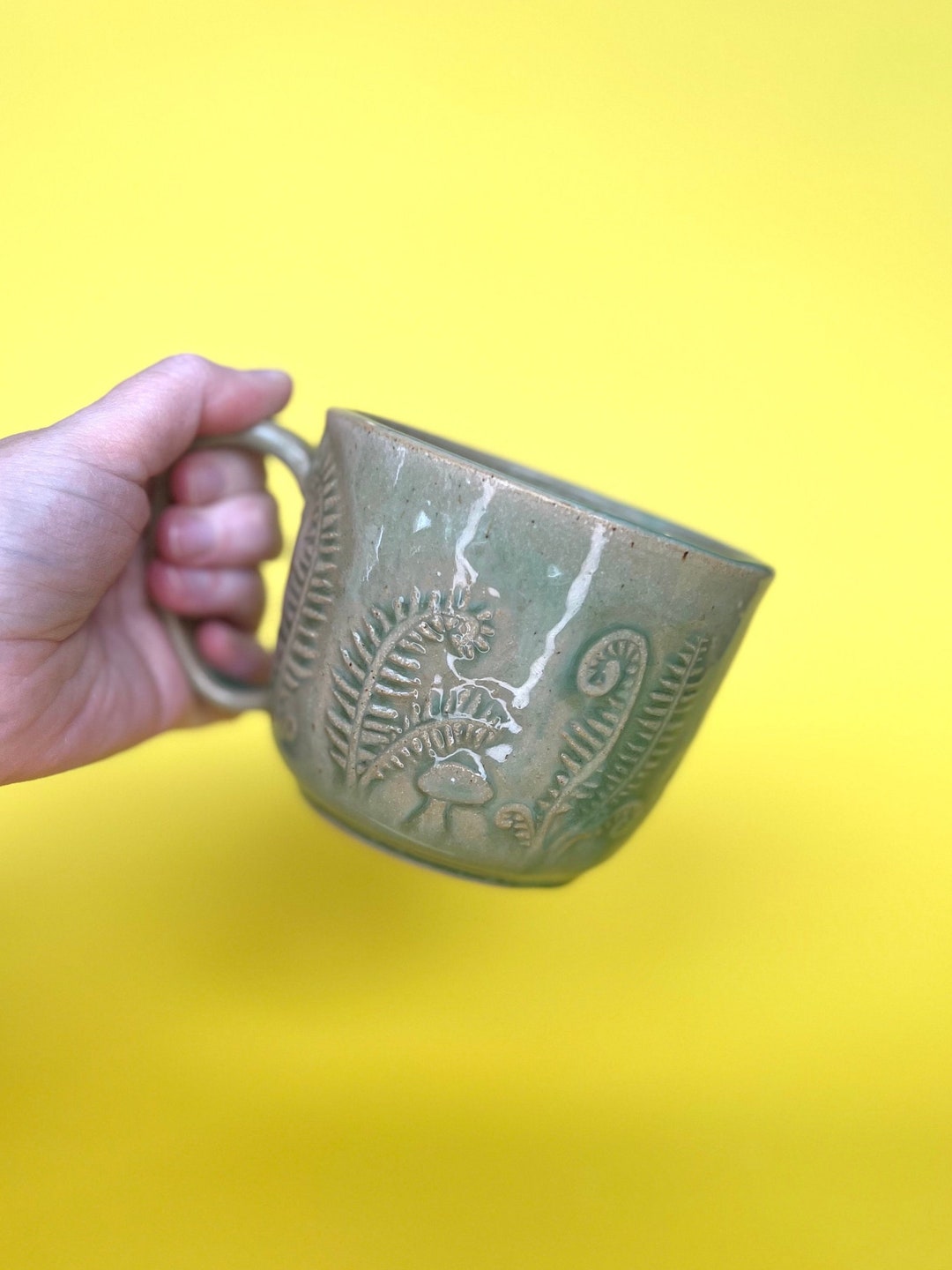 Fern Handmade Ceramic Mug Carved / Green / Gift / Coffee / Tea ...