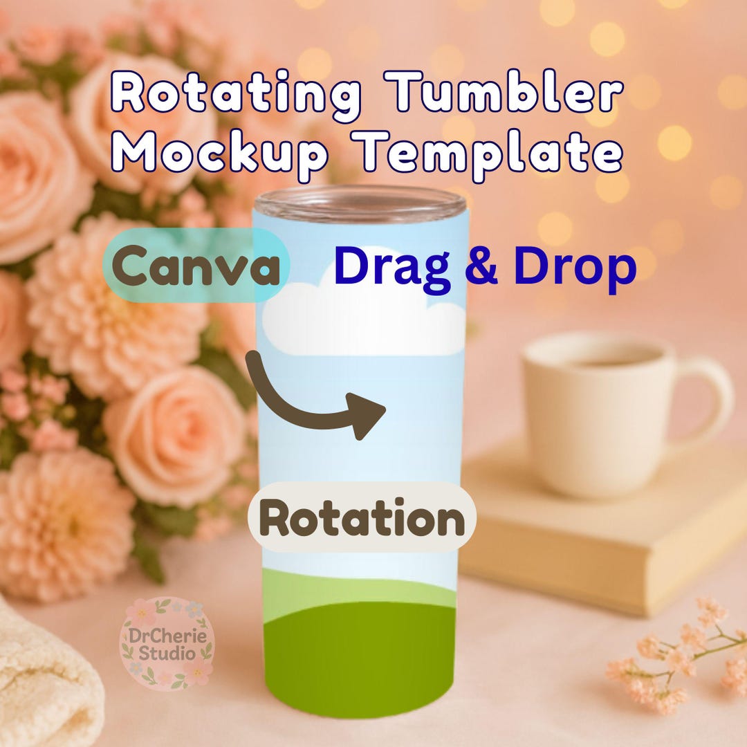 20oz Rotating Tumbler Mockup: Canva Template, Drag and Drop, Cozy Scene ...