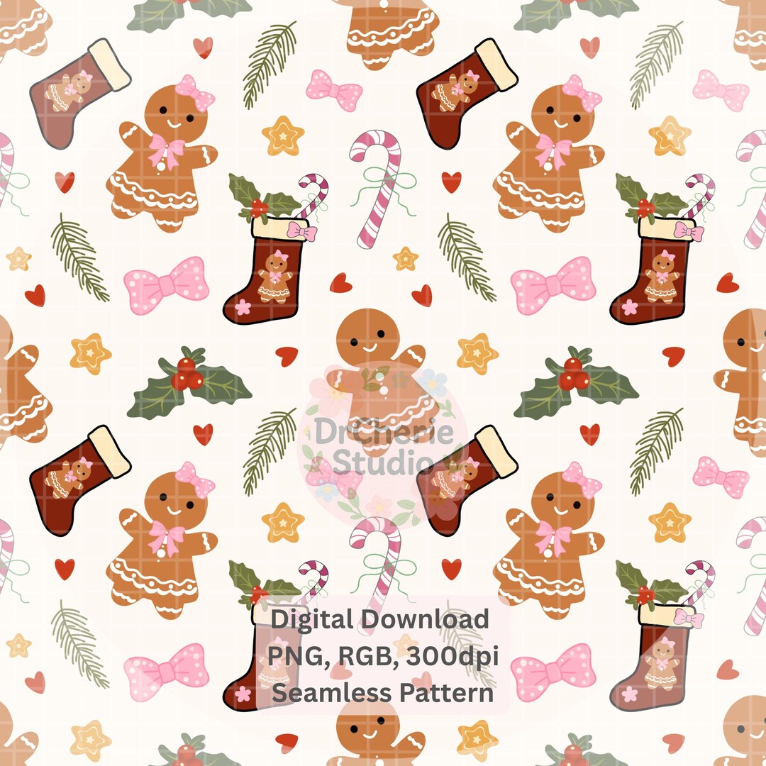 Gingerbread Christmas Seamless Pattern PNG, Holiday Background (digital ...