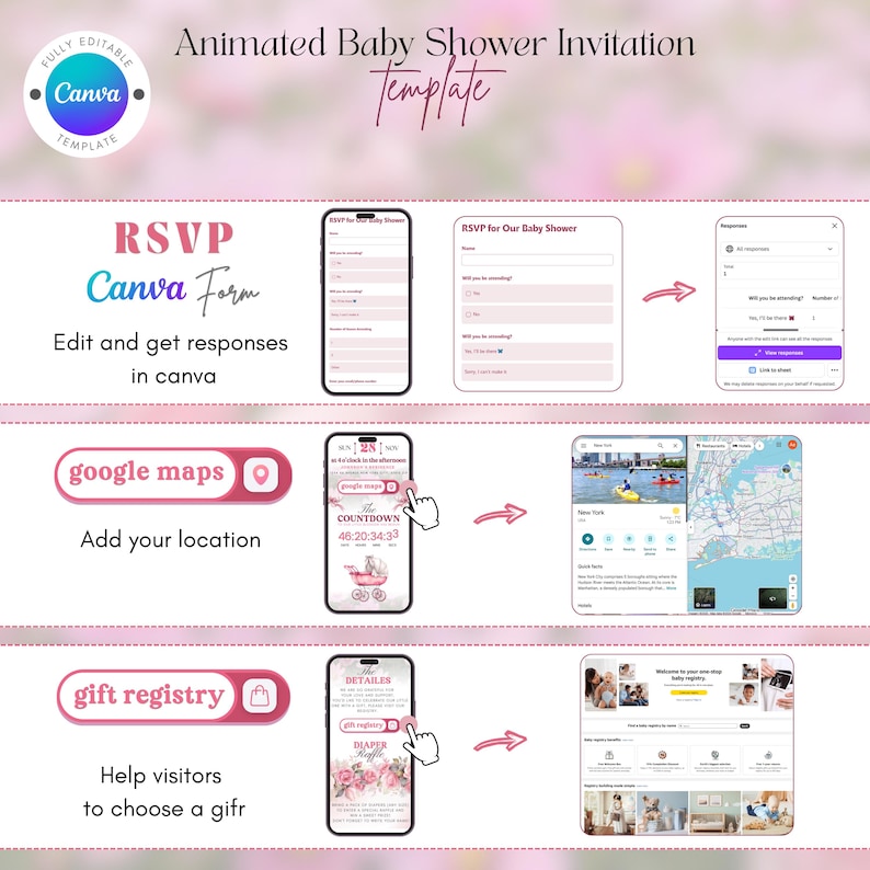 Animated Baby Shower Invitation Girl, Baby in Bloom Evite Trackable ...