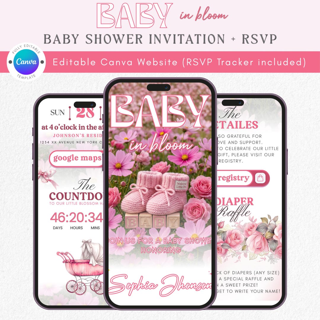 Animated Baby Shower Invitation Girl, Baby in Bloom Evite Trackable ...