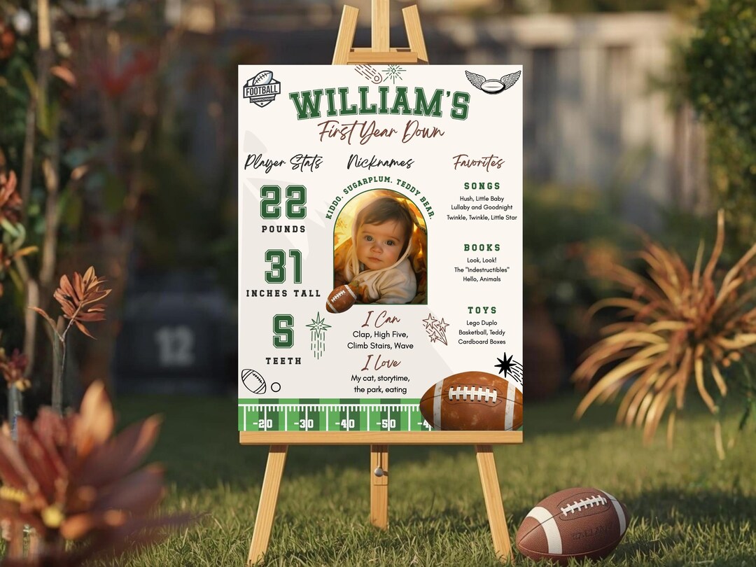 First Year Down Birthday Milestone Poster, Printable Football First ...