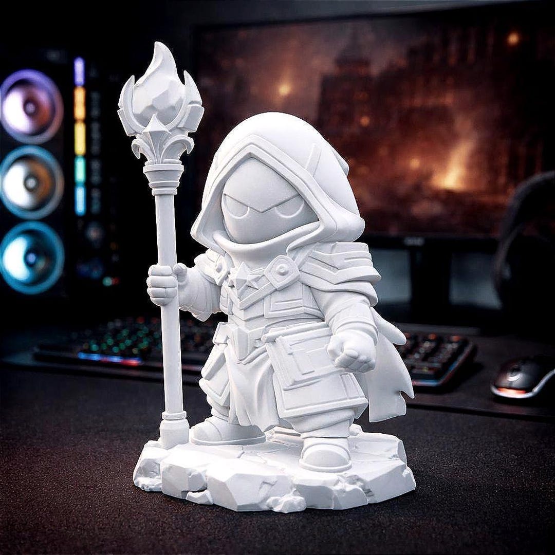 Battle Mage Figurine STL – Chibi Fantasy Mage 3D Print File, Printable ...