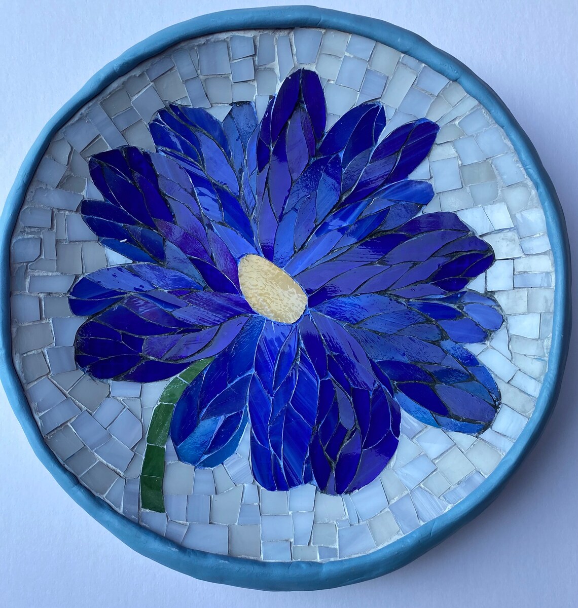 Mosaic Wall Plate Handmade Blue Flower - Etsy