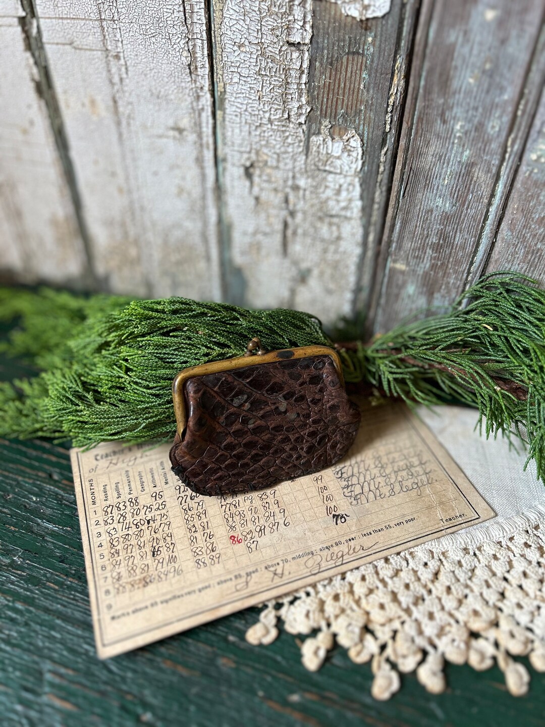 Vintage, Well Worn Leather Change Purse, Brown Alligator Skin - Etsy