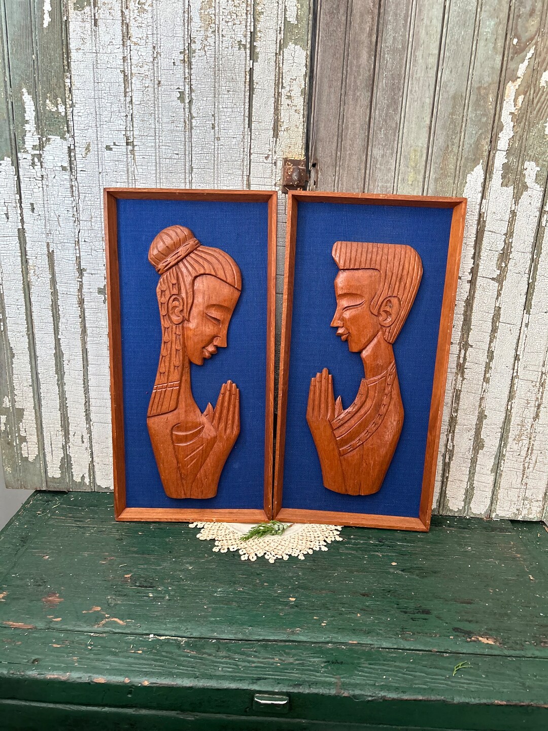 Mid Century Tribal Praying Man, Woman, Carved Wood Pictures - Etsy