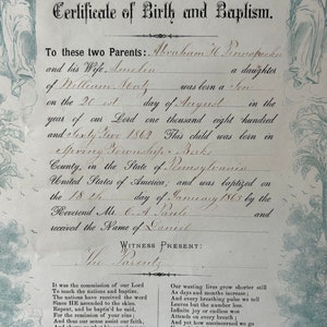Antique Certificate of Birth, Baptism, 1800s - Etsy