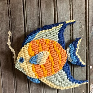 RAINBOW Fish Craft, Yarn Art Sculpture, Needlework, Handmade, Vintage ...