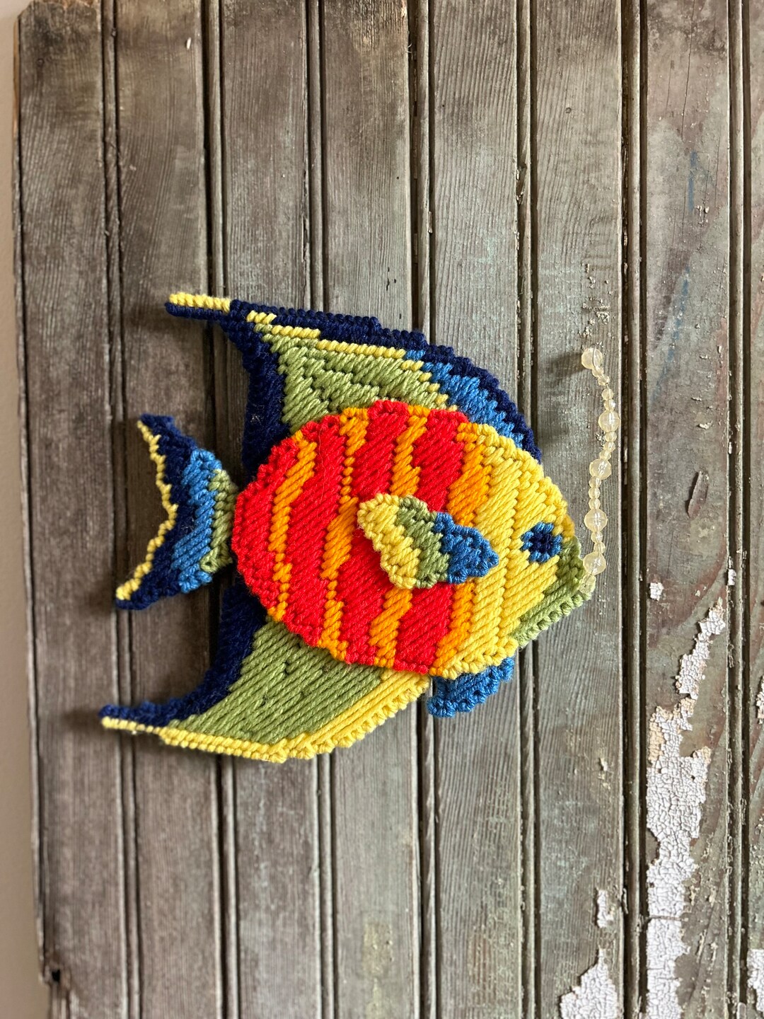 RAINBOW Fish Craft, Yarn Art Sculpture, Needlework, Handmade, Vintage ...