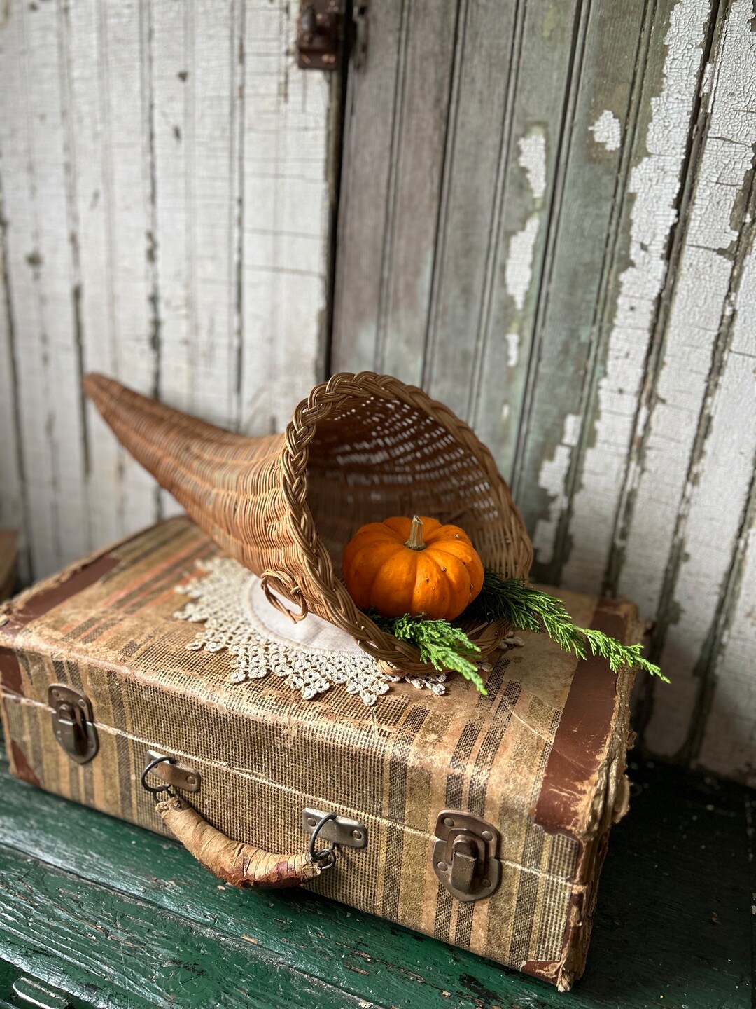 Mid Century Wicker Cornucopia, Thanksgiving Centerpiece - Etsy