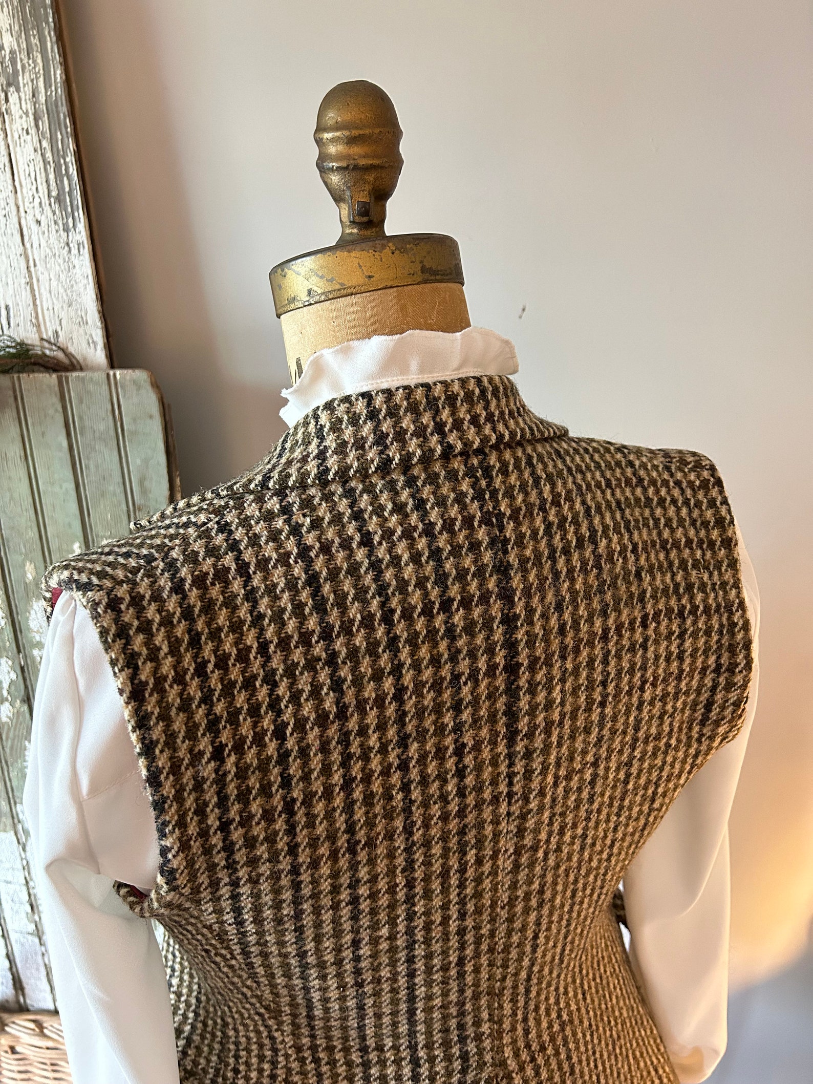 Houndstooth Harris Tweed Vest Vintage Piece Sz Xs Tiny Etsy