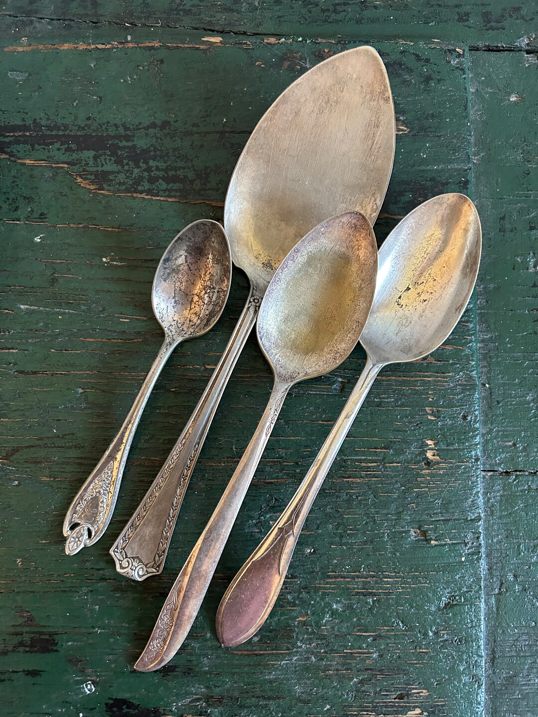 Vintage Tarnished Silverplate Spoons Pie Server Tea Party - Etsy