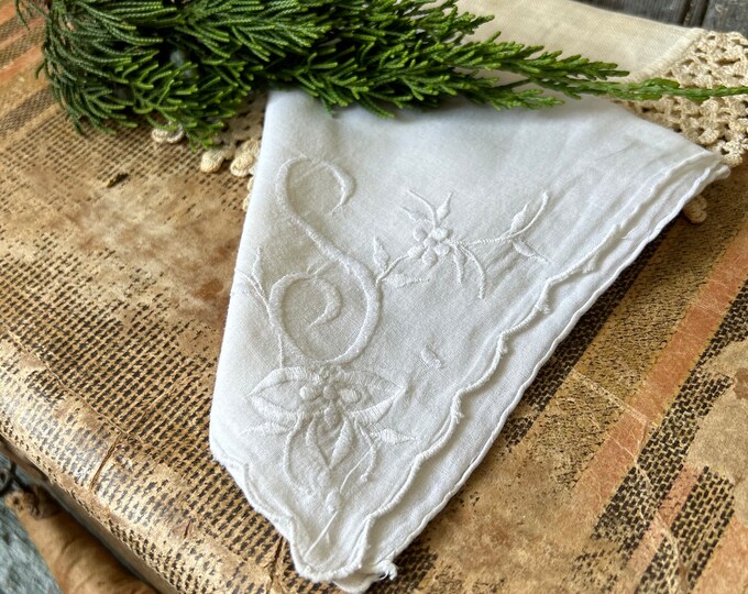 Vintage Monogram S Hankie, Handkerchief, White on White - Etsy