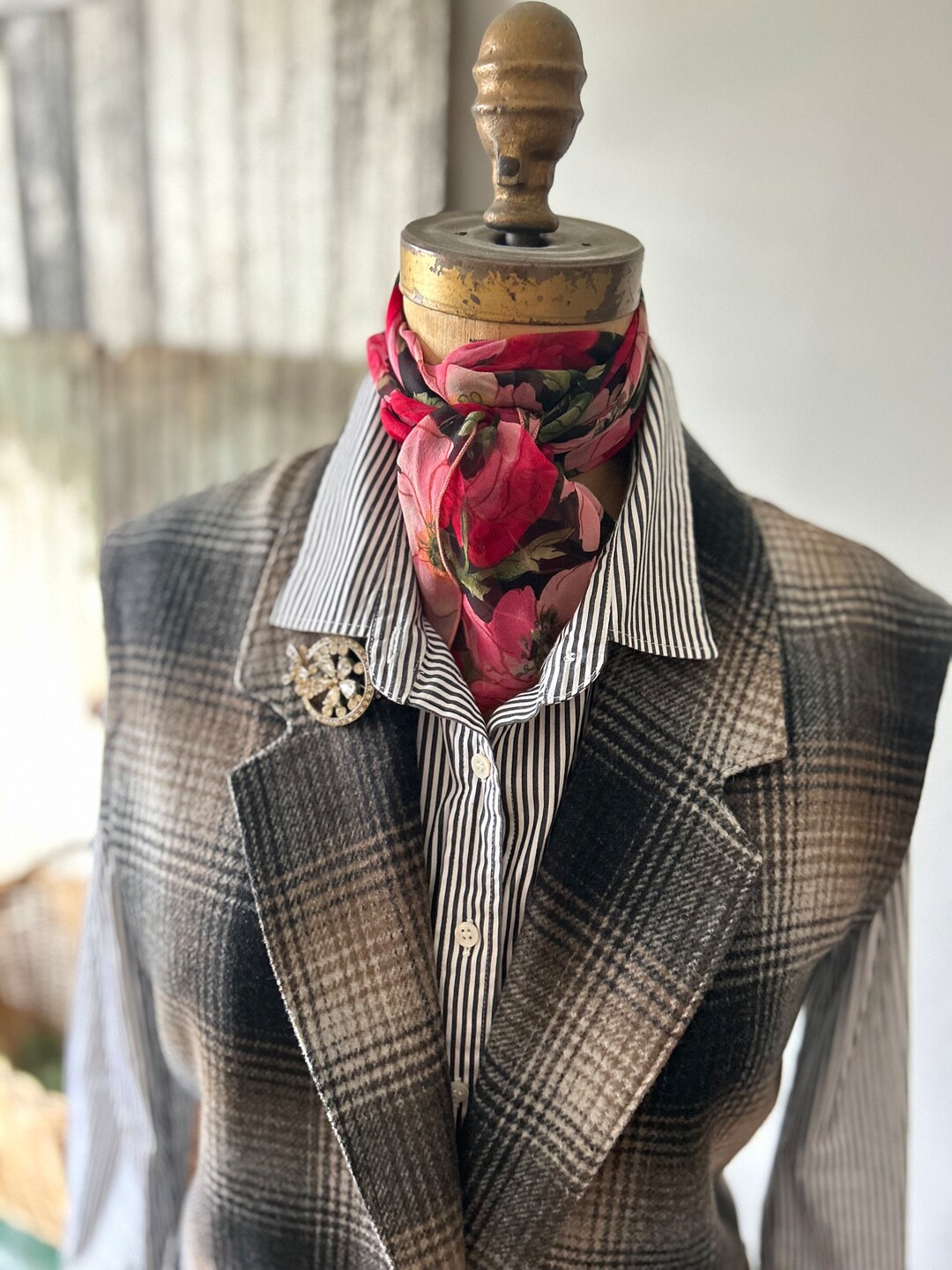 Black & Neutral Plaid Vest, Sleeveless Blazer - Size XL / 1X - Etsy