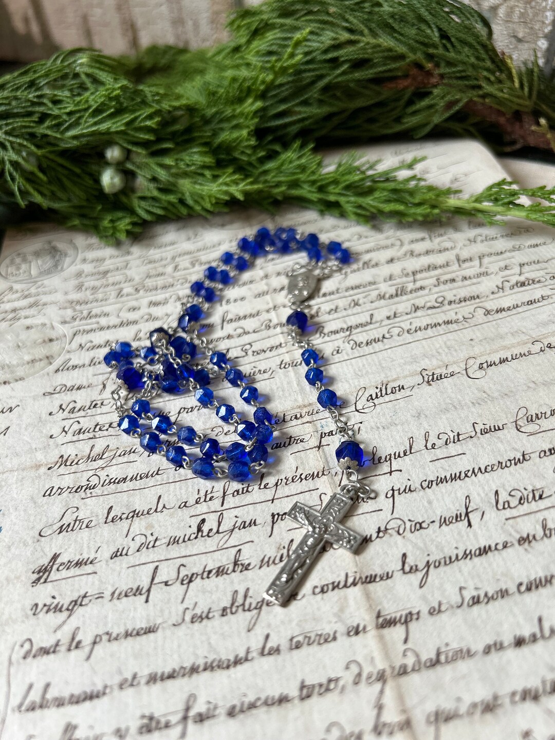 Vintage Cobalt Blue Rosary Beads Necklace, Catholic - Etsy