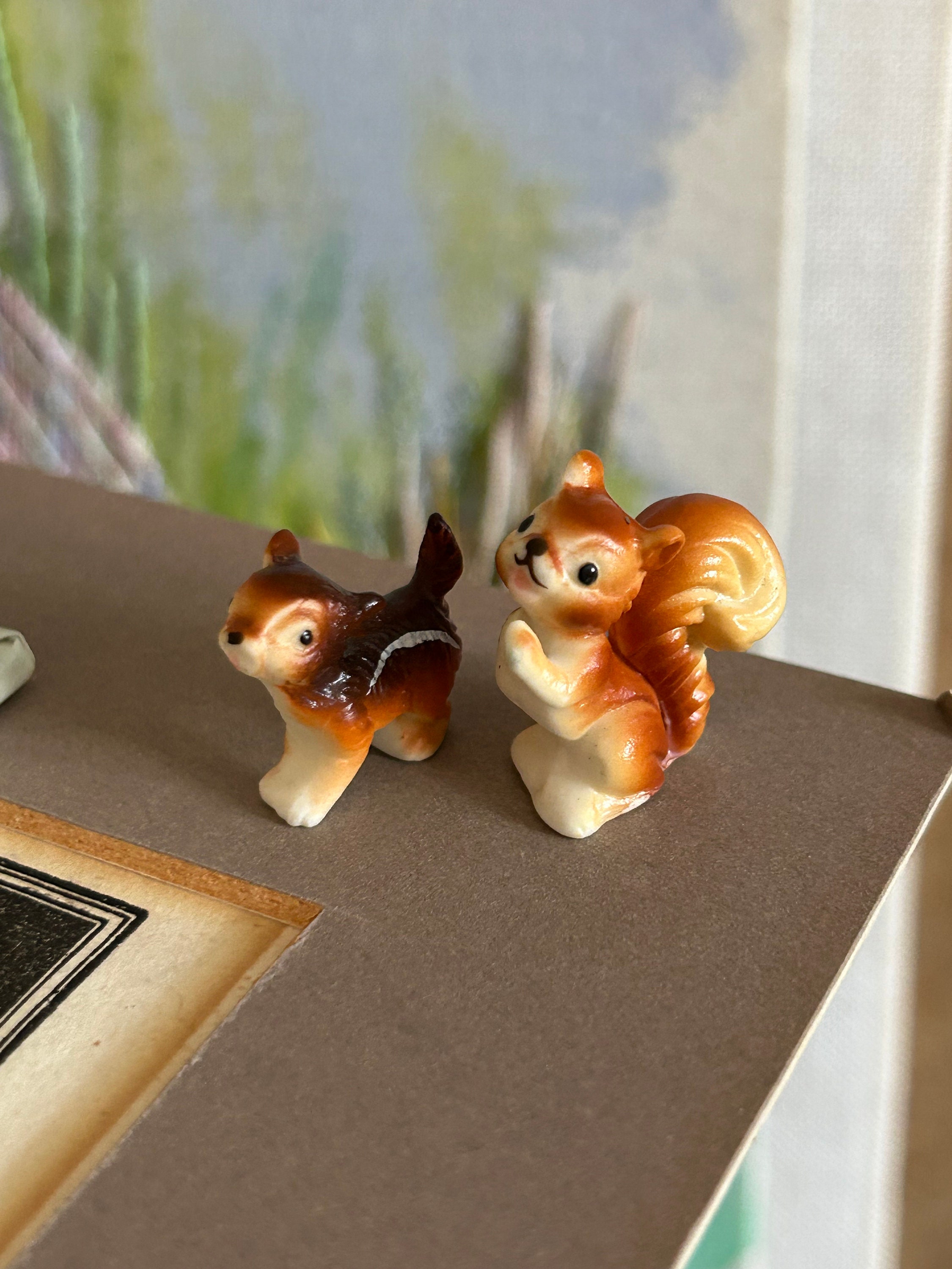 Miniature Ceramic Squirrel & Chipmunk Pair, Terrarium, Dollhouse ...
