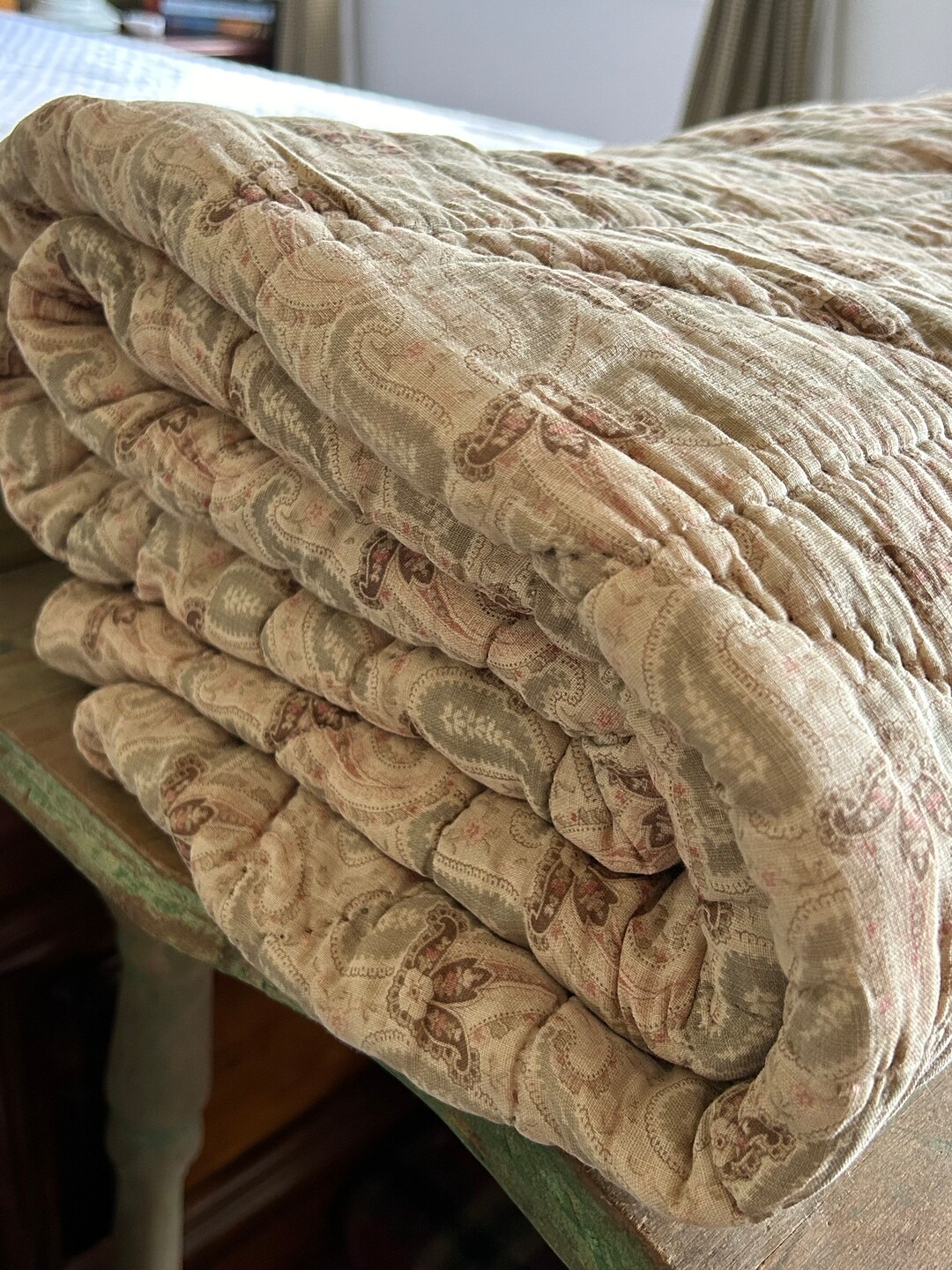 Antique Paisley Quilt, Muted Colors, Blanket, Pink, Green - Etsy