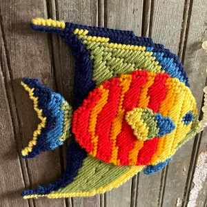 RAINBOW Fish Craft, Yarn Art Sculpture, Needlework, Handmade, Vintage ...