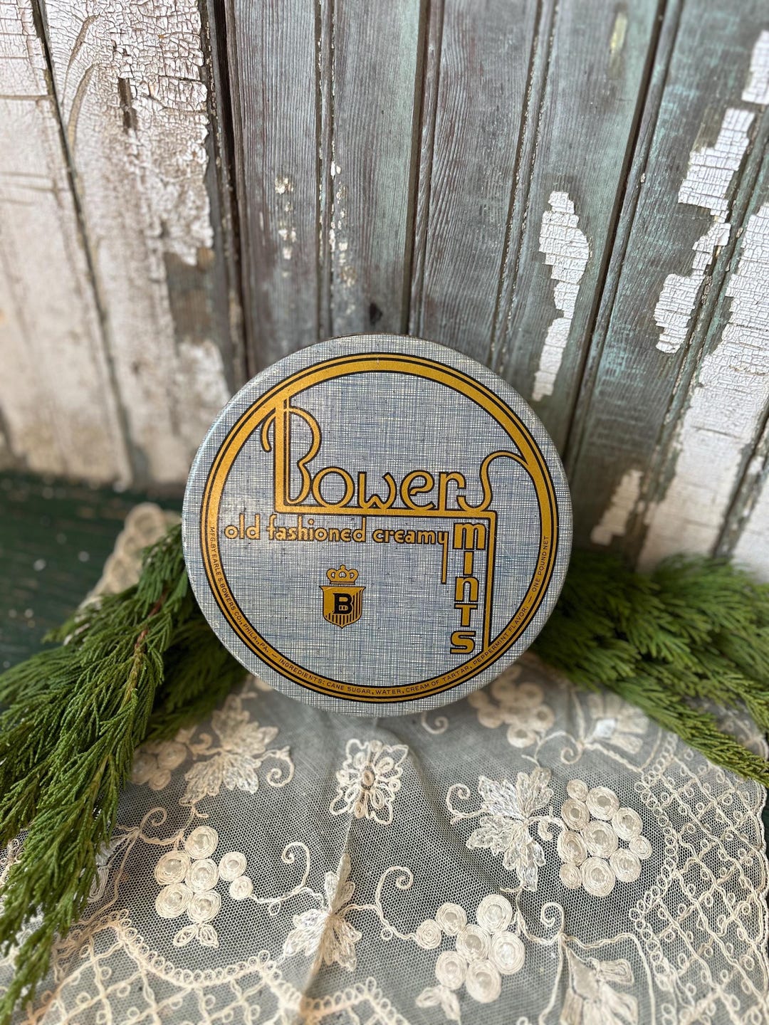 Bowers Old Fashioned Creamy Mints, Round Storage Candy Tin, 1940's ...