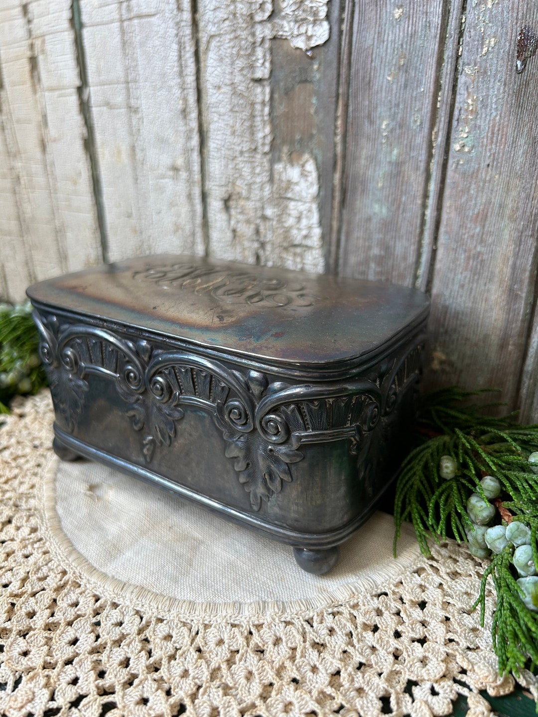 Monogrammed Silver Box, Silk Lined, Antique, Initials HKR - Etsy