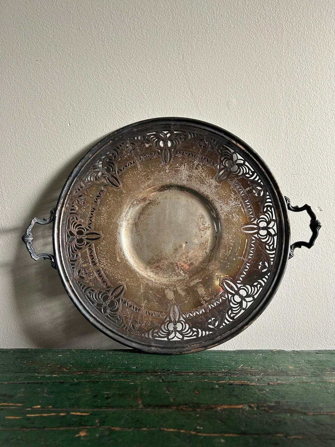 Tarnished Silverplate Round Serving Tray, Benedict, Vintage - Etsy
