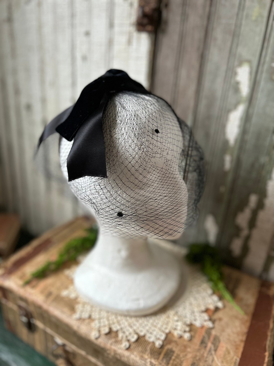 Vintage Black Velvet Bow Fascinator, Netting Veil - Etsy