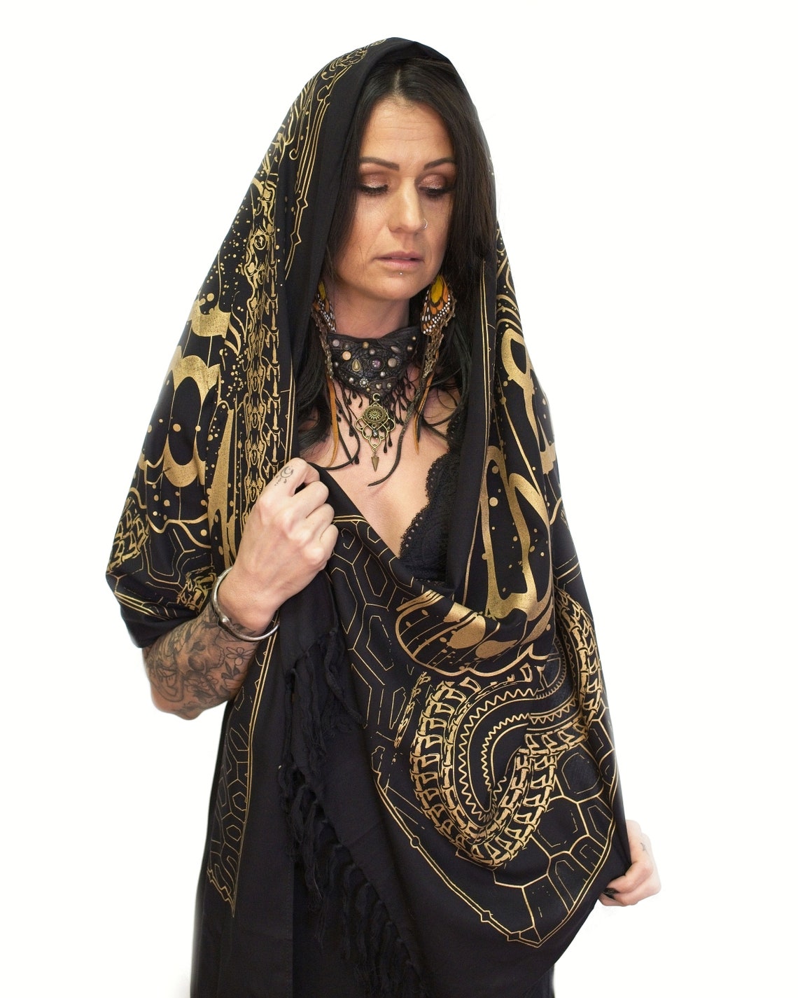 Skull Moth Shawl Wrap Black and Gold Mugwort Psychedelic - Etsy