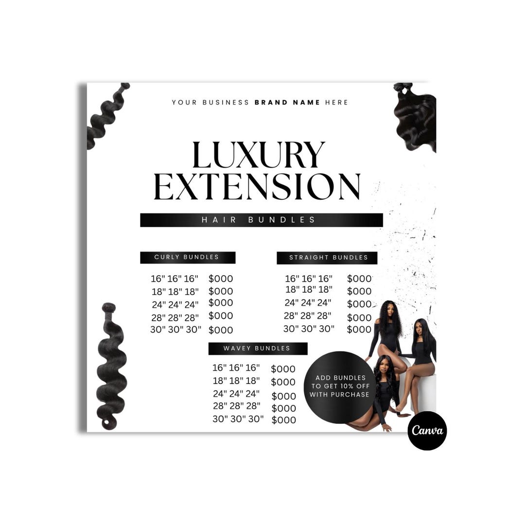 Hair Bundles Luxury , Price List Template | Premade Editable Canva ...