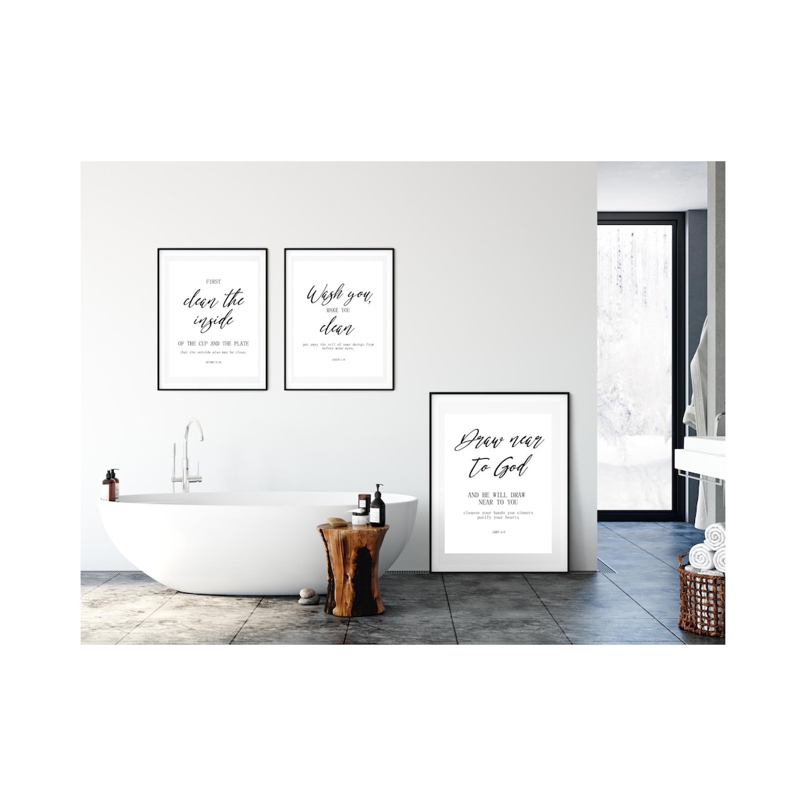 Christian Bathroom Scripture Art Prints: Minimalist Bible Verse Set ...