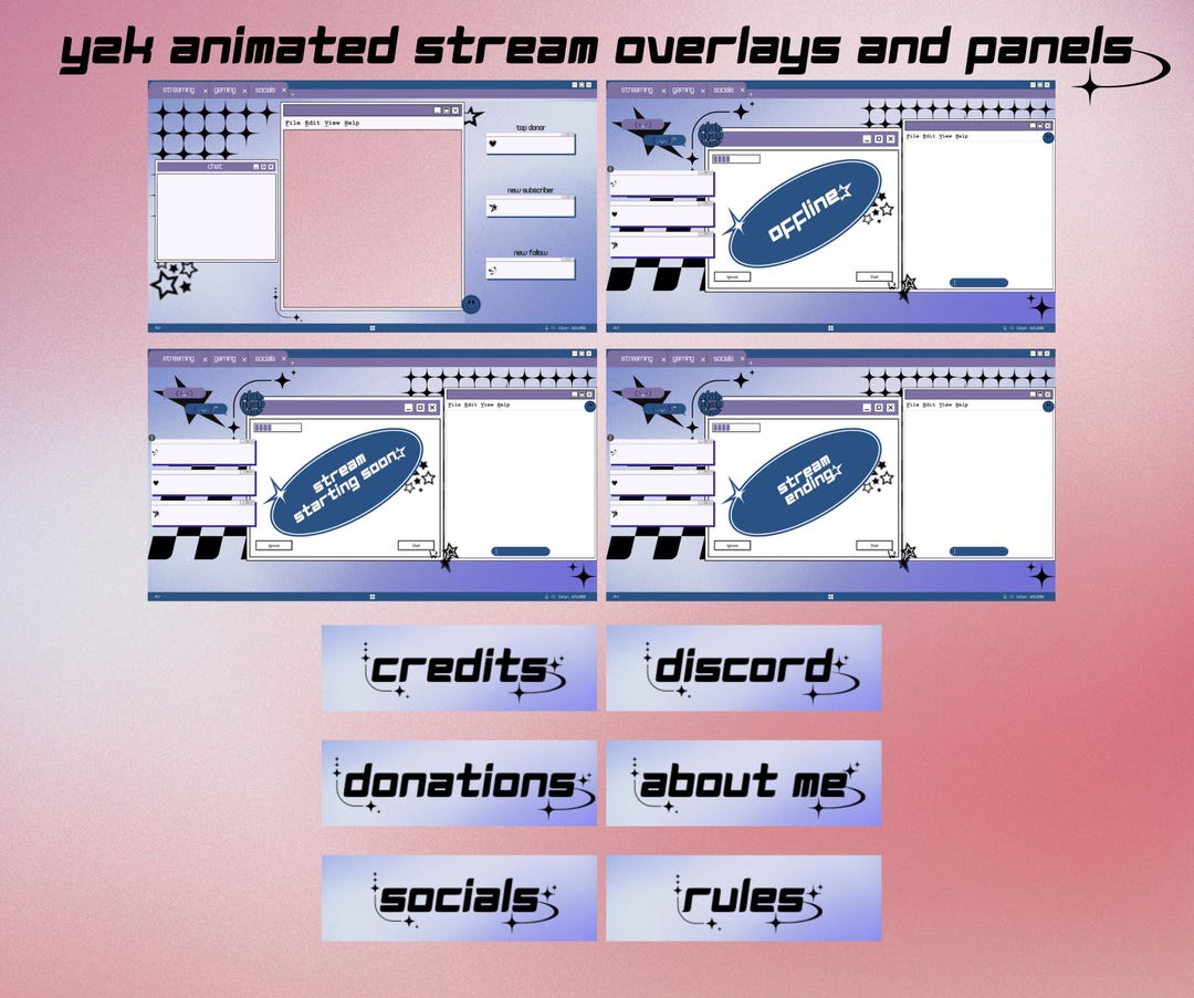Y2K Animated Blue Cute Sparkles Stream Overlays and Panels - Etsy UK