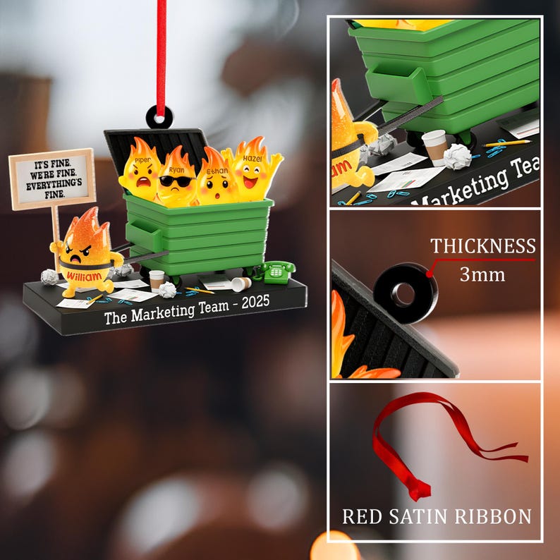 Personalized Dumpster Fire Ornament 2025, Custom Name Team Decor, Funny ...