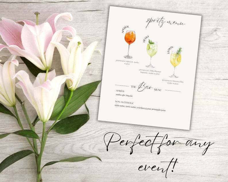 Signature Drinks Kit: Martini, Spritz, & Tequila Bar Menus | Editable ...