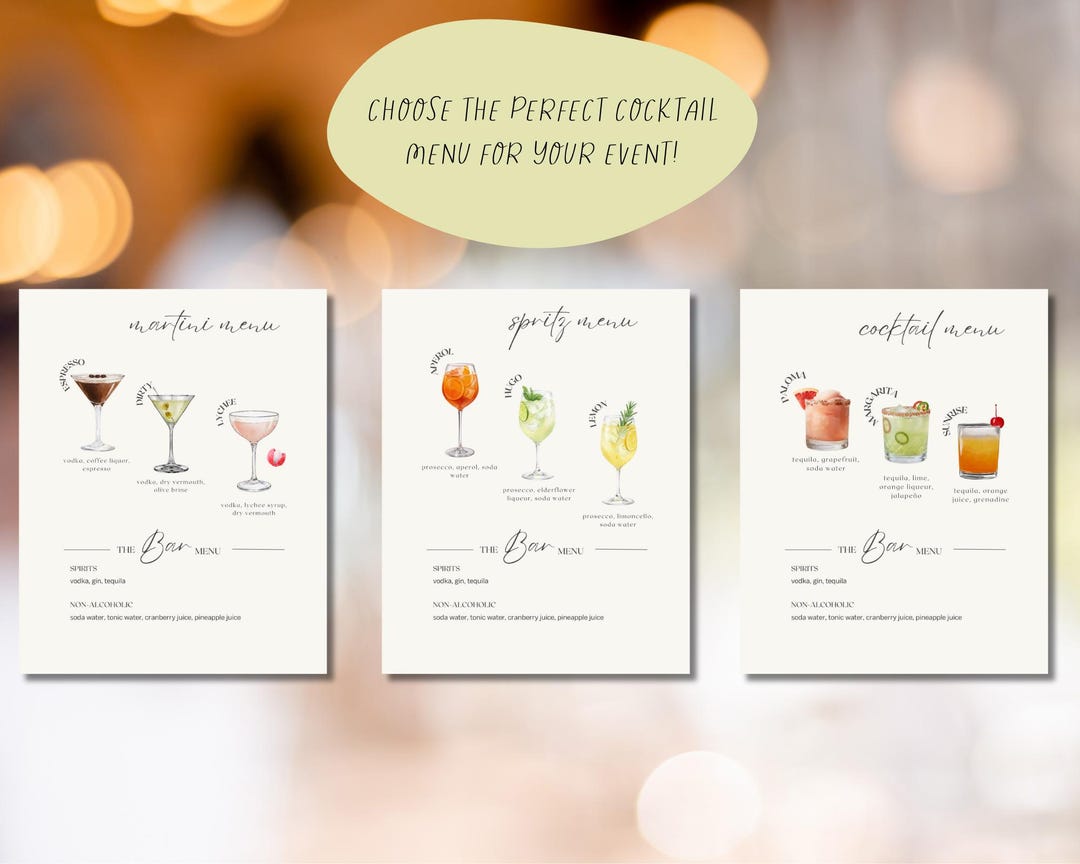 Signature Drinks Kit: Martini, Spritz, & Tequila Bar Menus | Editable ...
