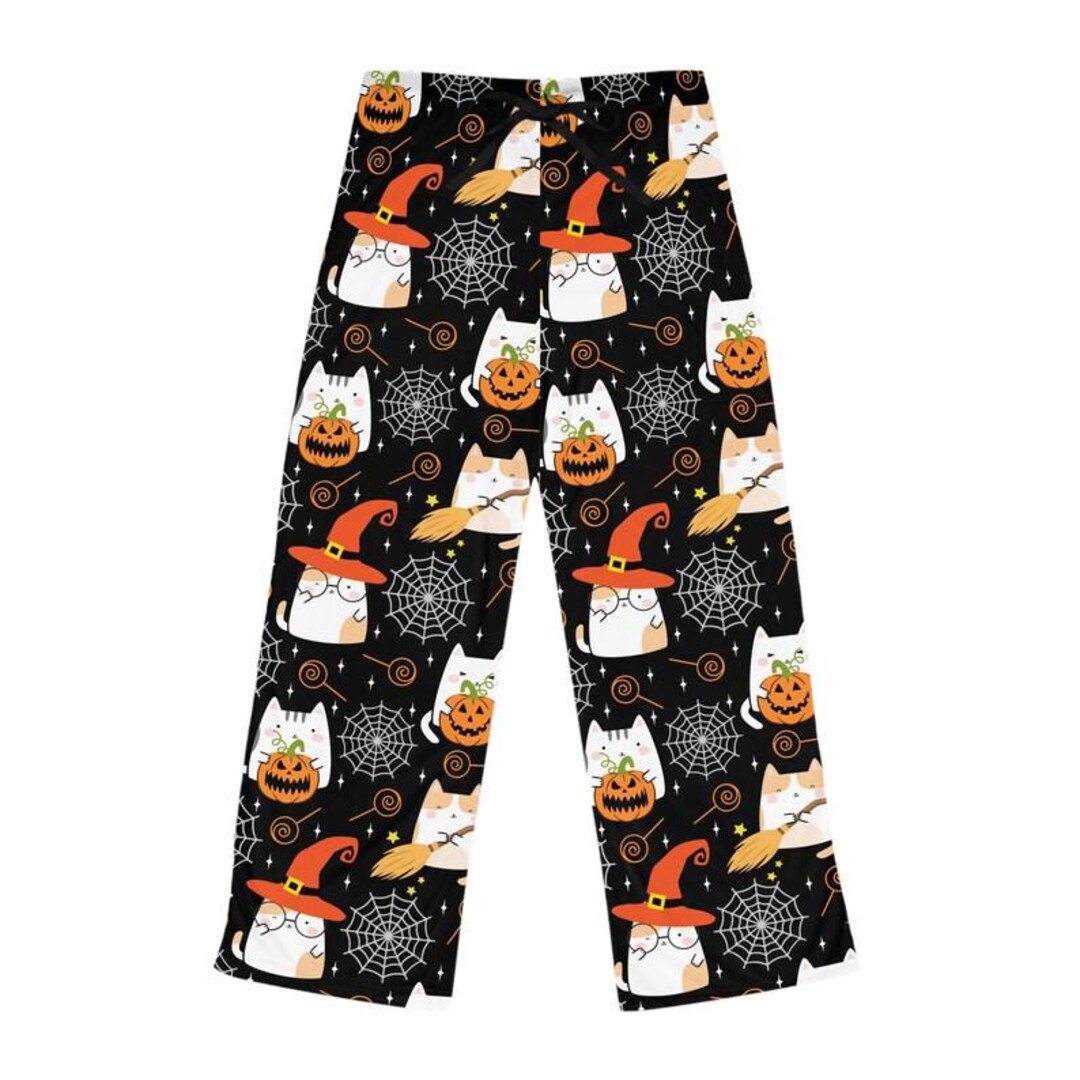 Halloween Cat Pajama Pants: Cozy Wide Leg Lounge Pants - Etsy