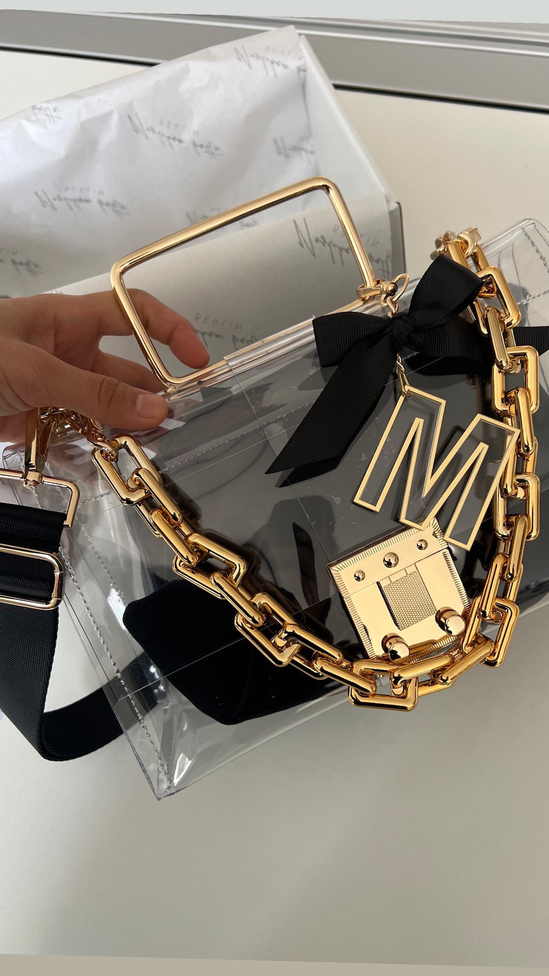 Clear Stadium Crossbody Bag, Gold Chain Purse, Customisable Initial - Etsy