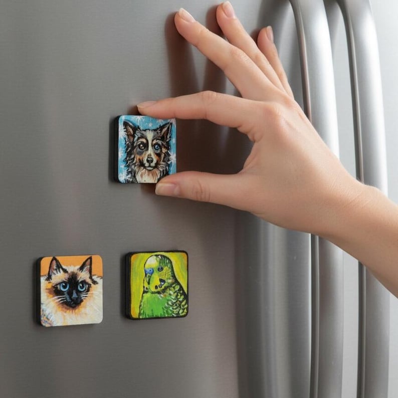 Custom Pet Portrait Magnet, Hand-painted Fridge Art and Memorial ...