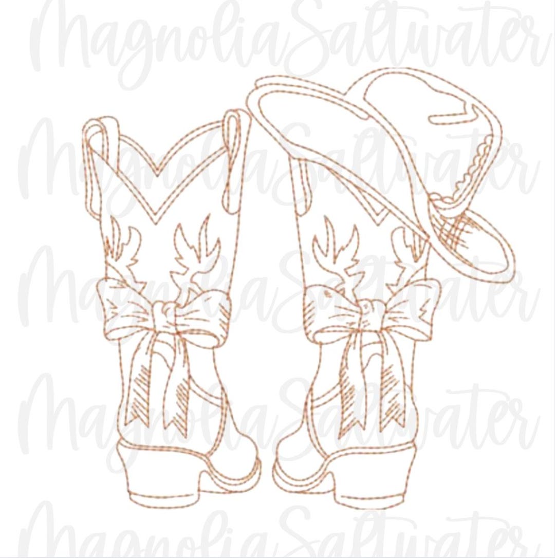 Cowgirl Boots Embroidery Design: Bow & Hat, Western Stitch Pattern ...