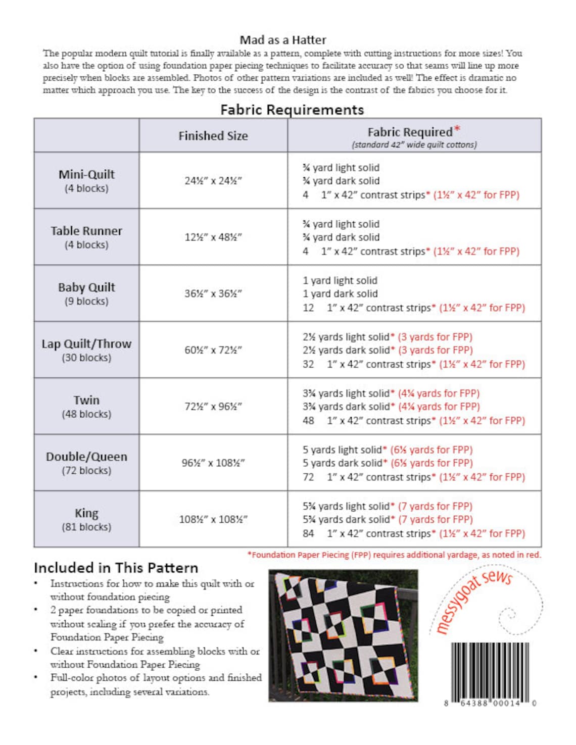 Mad as a Hatter Quilt Pattern (PDF Download) - Etsy