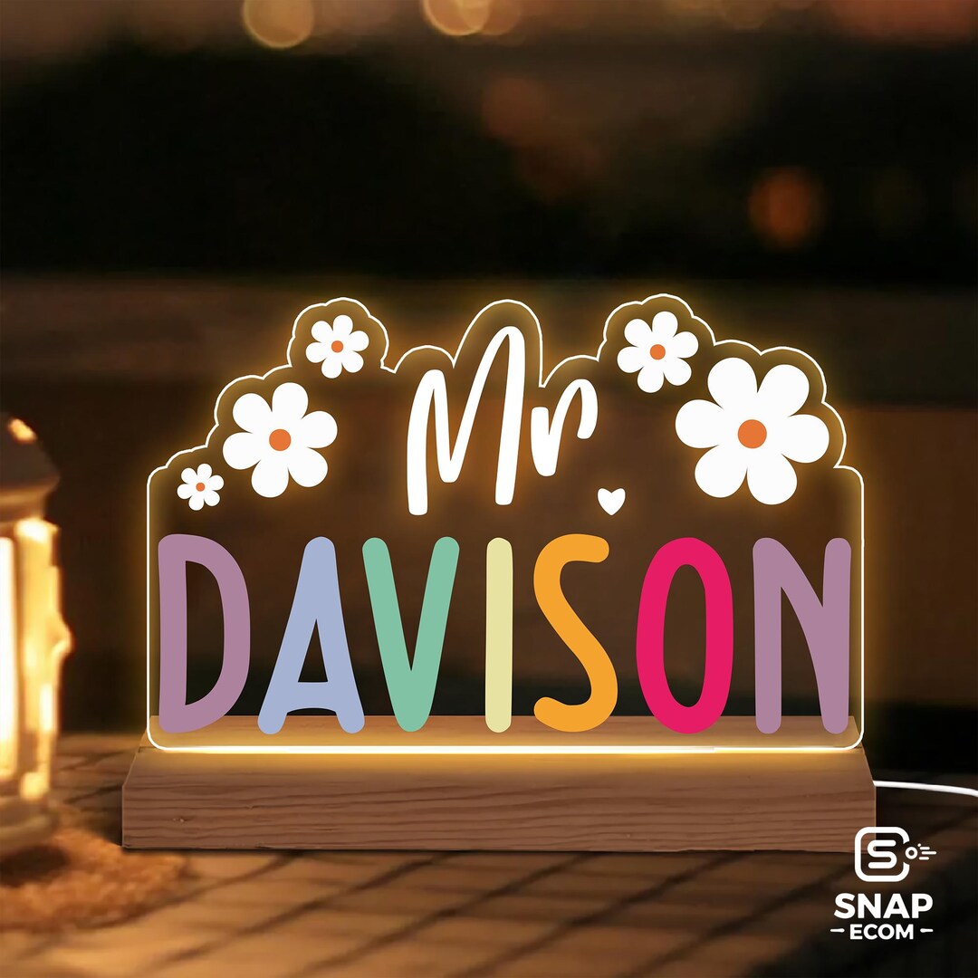 Personalized Teacher Name LED Night Light: Beech Wood Base - Etsy