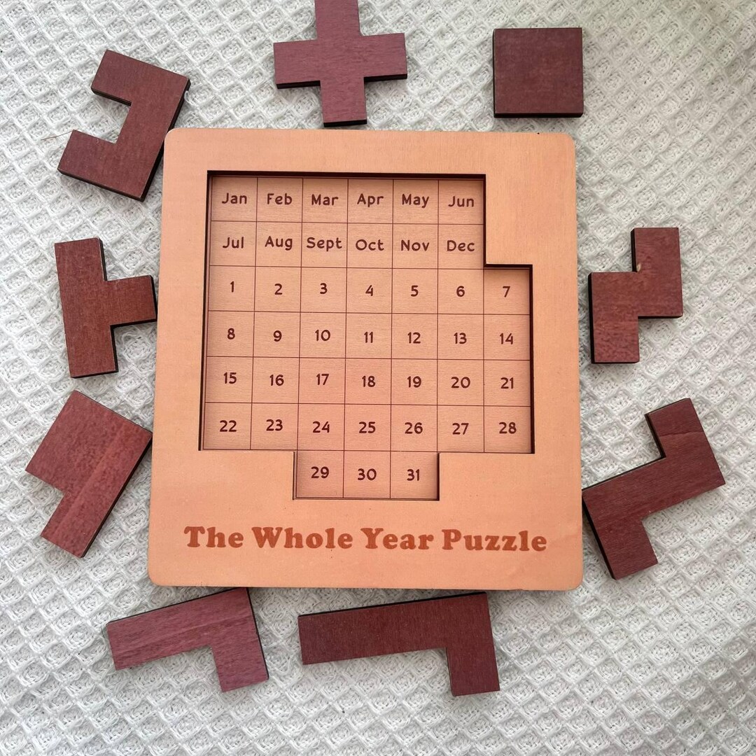 The Whole Year Calendar Puzzle, Wooden Desk Toy With Stand, Custom Text ...