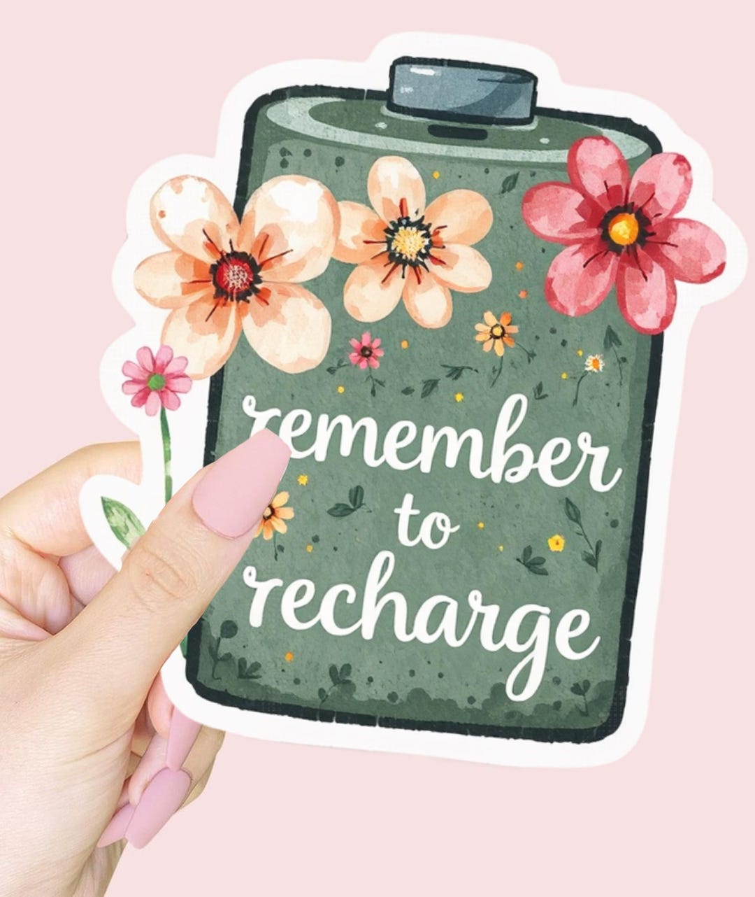 Remember to Recharge Vinyl Sticker | Floral Battery Decal - Etsy