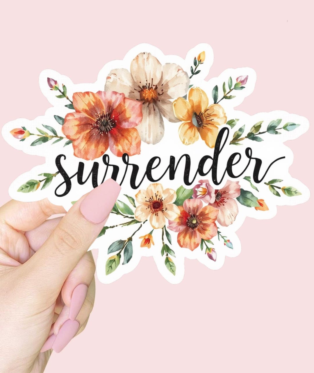 Surrender Floral Sticker | Waterproof Christian Vinyl Decal - Etsy